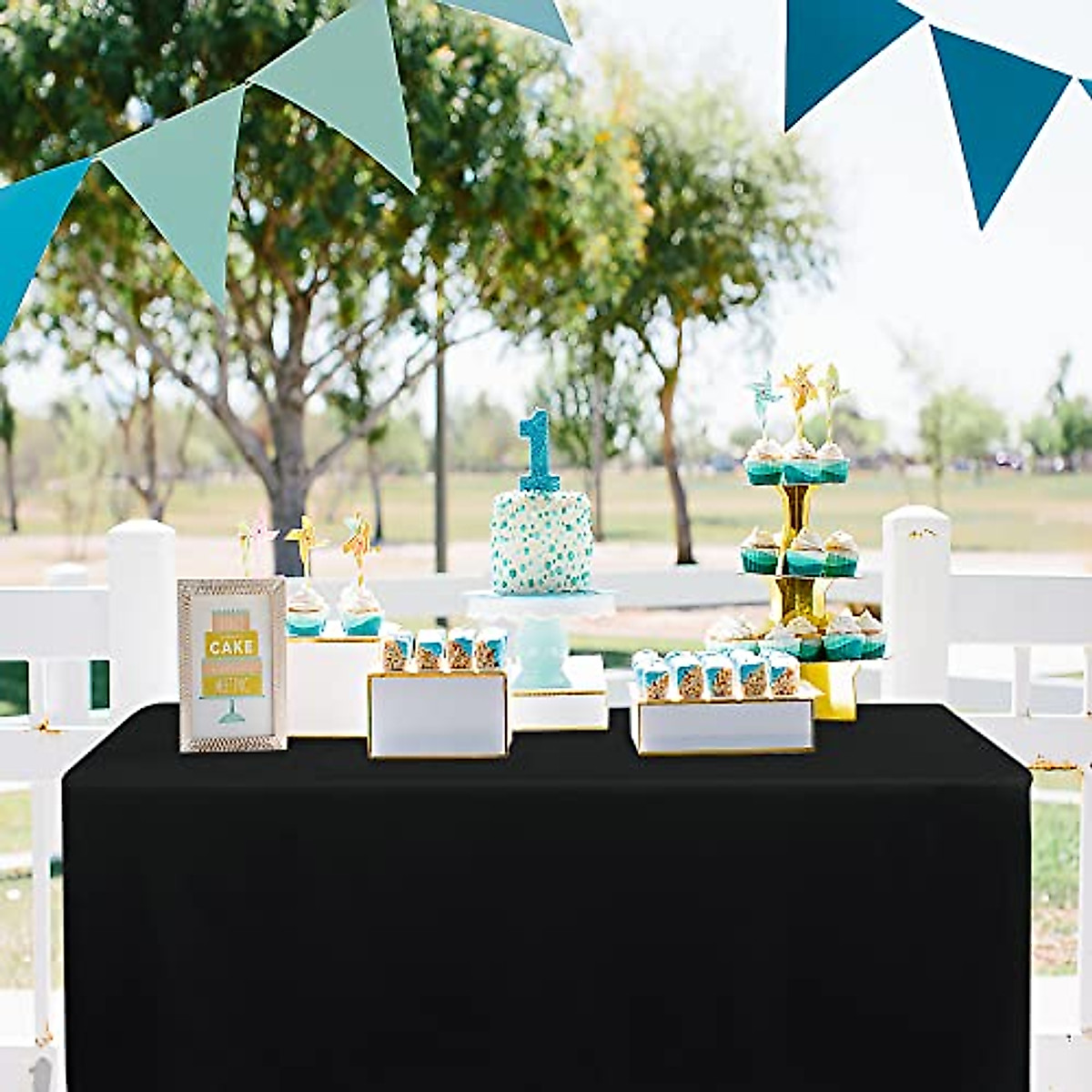 Obstal 2 Pack Black Tablecloth Fitted Table Clothes for 6 Foot Rectangle Tables - Water Resistant Washable Fabric Polyester Rectangle Table Cover for Outdoor/Indoor Uses（72L x 30W x 30H Inches, Black）