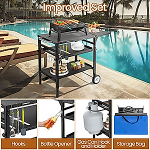CEED4U Folding Grill Cart Table with Three-Shelf, 40" x 20" Movable BBQ Cart Sturdy, Height-Adjustable, Spacious Tabletop Grill Stand Dining Cart Table for Car Tailgating, Camping, Party