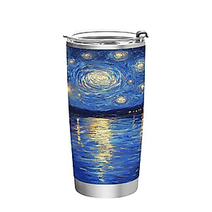Midnight Starry Sky Stars Sparkling Stainless Steel thermal cups Leak-proof Lid and Straw travel mug for hot and cold drinks portable coffee tumbler 20 OZ