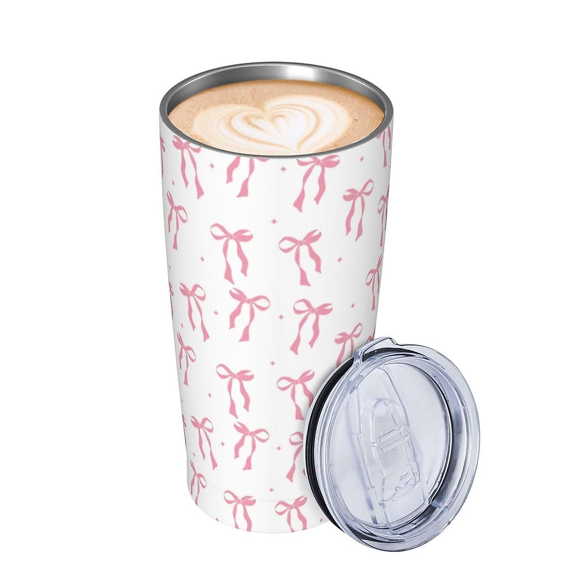 JASROTAO Pink Bow Stars Tumbler, Ribbon Bow 20oz Stainless Steel Insulated Travel Tumbler,Travel Coffee Mug with Lid and Straw Cups Gifts for Women Men