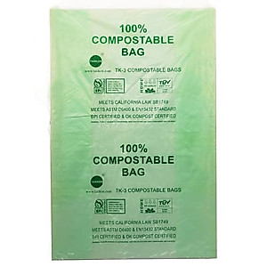 Tankon 250 Count, 15"x17", Compostable Produce Bags OR 250 Bags, 2.6 Gallon 100% Compostable Bags, 9.84 Liter, ASTM D6400 BPI & OK Compost Home Certified.
