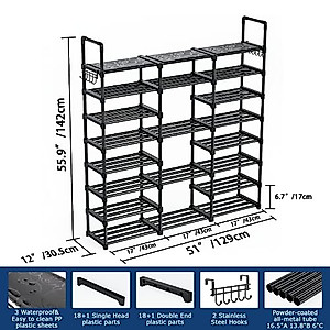 Mavivegue Metal Shoe Rack Organizer，8 Tiers Tall Shoe Shelf Storage，40-45 Pairs Vertical Large Boot Rack,Stackable Shoe Racks for Entryway, Closet, Garage, Bedroom,Cloakroom -Black