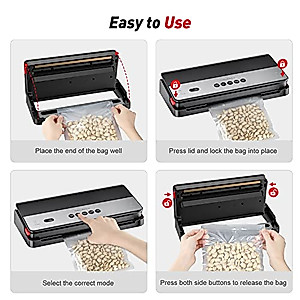 Bonsenkitchen Food Sealer Vacuum Sealer, Built-in Cutter & sealer Bags Rolls and Starter Kit, Dry&Moist Food Modes, Compact Design Air Sealing System Portable Vacuum Sealer, Black
