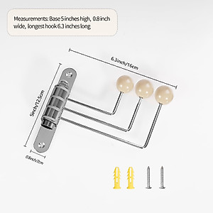 MetFun 2 Pack Decorative Coat Rack Hooks with Free Spinning 3 Wood Hooks Vertical Coat Rack Wall Mount Space-Saving Coat Hanger Hooks for Hanging Coat, Jacket, Bag, Hat, Scarf (White & Tan)