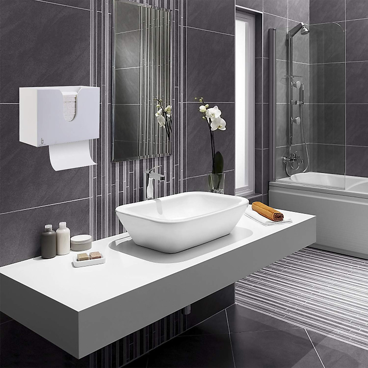 Bamboo Paper Towel Dispenser, Paper Towel Holder for Kitchen Bathroom Toilet of Home and Commercial, Wall Mount or Countertop for Multifold, C Fold, Z fold, Trifold Hand Towels (White)