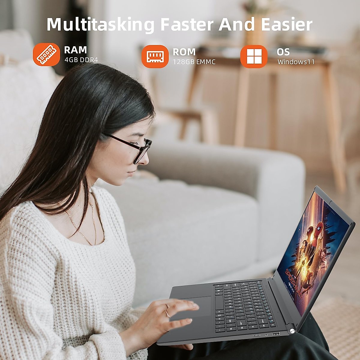 Laptop 15.6 Inch 4GB DDR 128G Memory, Windows 11 Laptop Computer with Intel N4020 up to 2.8 GHz, HD IPS Display, Thin & Light Notebook PC, USB3.0, Mini HDMI, 10000mAh Battery, WPS Built-in