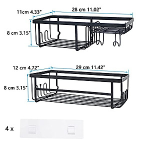 R FLORY Shower Caddy Shower Organizer Shelf with Hooks No Drilling Self Adhesive Hanging Rustproof Storage Holder Stall Basket for Bathroom Kitchen Shelf Rack Stainless Steel Black-2 Pack