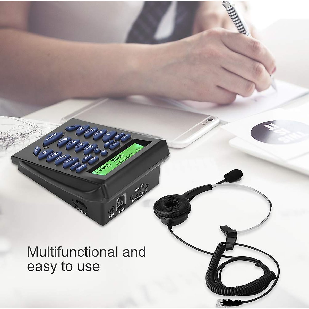Traffic Headset, Multi-Function Business Office Answering The Phone Headset to Eliminate Noise, Smart Calls. Caller ID Feature, Suitable for The Attendant to Answer The Call.