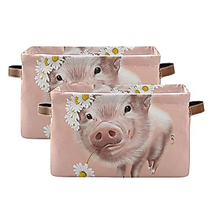 AUUXVA Foldable Storage Basket, Large Collapsible Organizer Storage Bin Cube Toys Storage Boxes with Handles for Bathroom Kids Nursery Closet Storage (1 Pack, Cute Pig)