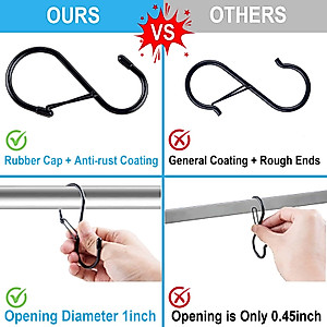 4 Inch S Hooks for Hanging with Safety Buckle, 10 Pcs Heavy Duty Metal S Hooks with Stopper Non Slip, Closet Hooks for Hanging Plants, Clothes, Kitchen Utensil, Pots, Pans, Bags (Black)