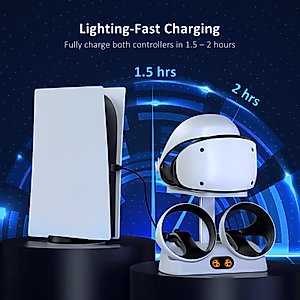 NexiGo Controller Charging Station for PSVR2, Dual Fast Charger Dock with LED Light, Headset Display Stand and Controller Mount, Magnetic Connector, USB to Type-C Cable, White