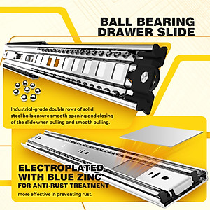 AOLISHENG 1 Pair Heavy Duty Drawer Slides 12 14 16 18 20 22 24 26 28 30 32 34 36 38 40 Inch 150 lb Load Capacity Side Mount Full Extension Ball Bearing Cabinet Rails Tool Box Runners Tracks Glides