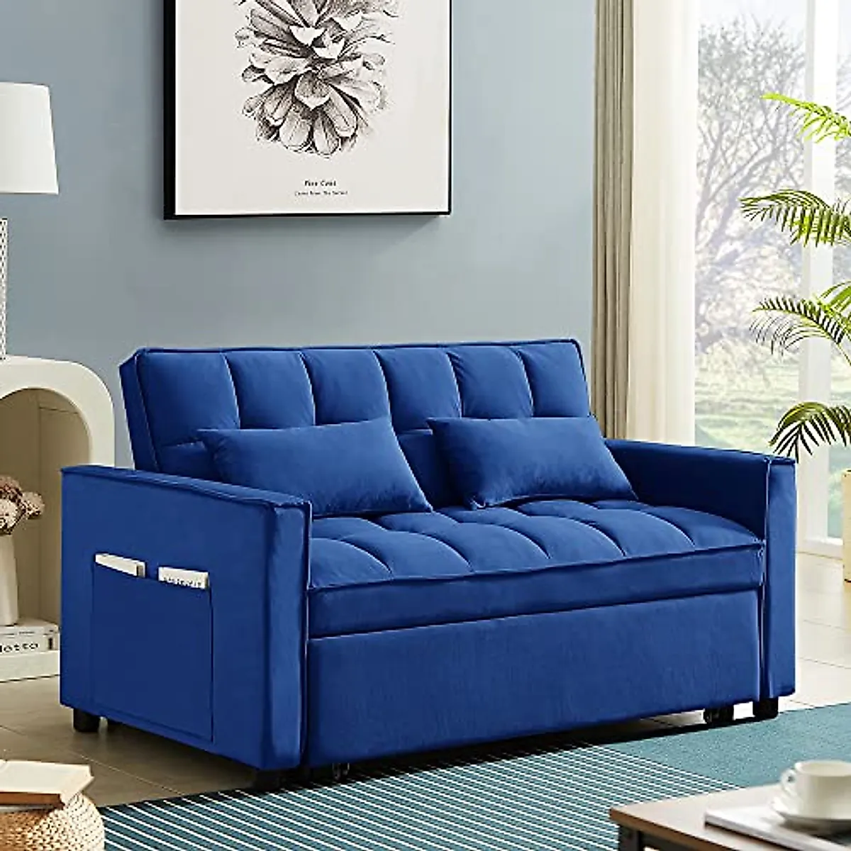 HABITRIO Modern 55.2" Pull Out Sleep Sofa Bed 2 Seater Loveseats Sofa Couch with Adjsutable Backrest and Lumbar Pillows for Apartment Office Living Room