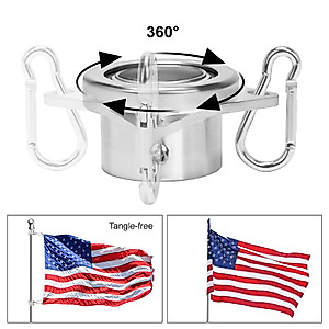 MOFEEZ Flag Pole Rings with Bearings, Fit Flagpole with 0.75-1inch Diameter, 360 Degree Anti-Wrap Aluminum Alloy Rotating Flag Mounting Rings with Carabiner Tangle Free(Pack of 2-Silver)