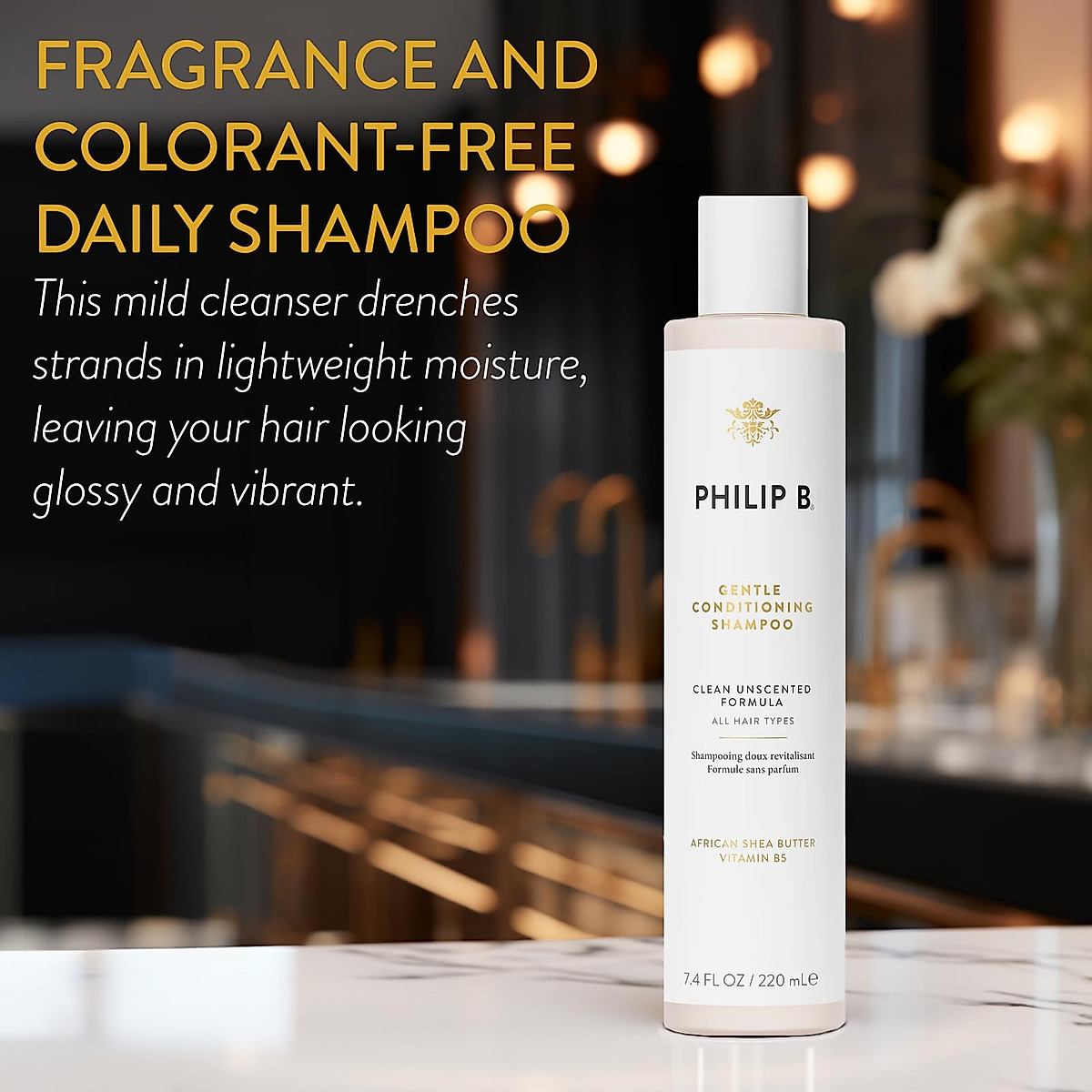 PHILIP B Gentle Conditioning Shampoo, 7.4 fl. oz. (220 ml) - Light-Weight Unscented Cleanser Adds Softness & Shine, With Shea Butter & Vitamin B5
