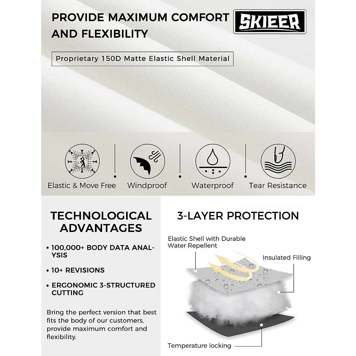 Skieer Women's Waterproof Ski Jacket Winter Parka with Detachable Hood White M