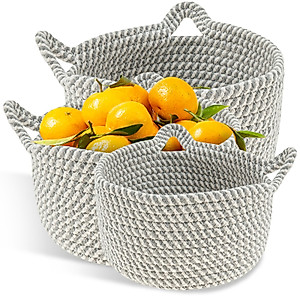 Hevtsde 3PCS Small Woven Basket - Cotton Rope Woven Baskets, Cute Woven Storage Basket, Small Baskets for organizing, Multifunctional Storage Baskets for Cosmetics Snacks Toys (Gray)