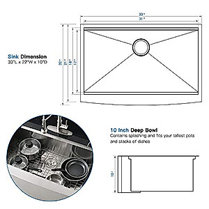 33 Inch Farmhouse Sink Workstation-Bokaiya 33x22 Stainless Steel Farm Sink Apron Front Workstation Kitchen Sink 16 Gauge Single Bowl Deep Kitchen Sink with Cutting Board