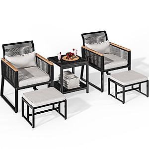 YITAHOME 5-Piece Patio Furniture Sets Wicker Furniture Set, Outdoor Conversation Sectional with Ottoman for Backyard Poolside, Garden(Black)