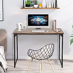 PayLessHere 39 inch Computer Desk Modern Writing Desk, Simple Study Table, Industrial Office Desk, Sturdy Laptop Table for Home Office, Brown