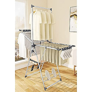 YIFEI2013-SHOP Folding Drying Rack Floor Drying Rack Folding Stainless Steel Indoor Home Balcony Outdoor Drying Quilt Lift Telescopic Rod Can Dry Shoes Design Collapsible Drying Rack