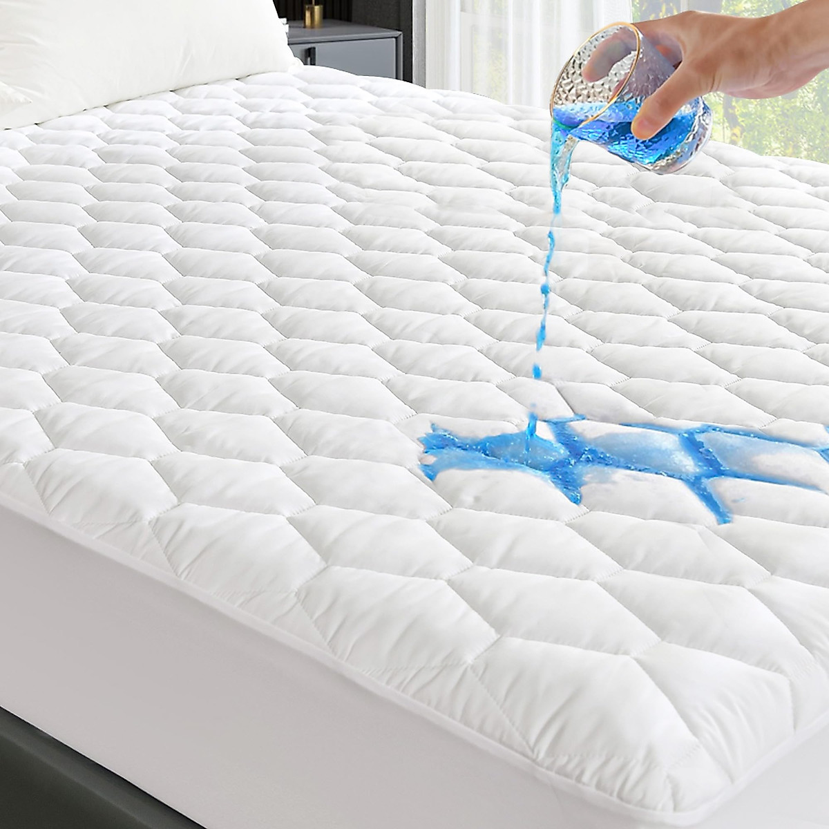 GRT Twin Mattress Protector Waterproof, 100% Waterproof Quilted Fitted Mattress Pad, Noiseless Hollow Cotton Mattress Cover, fits up to 18" Deep, Dust Proof White