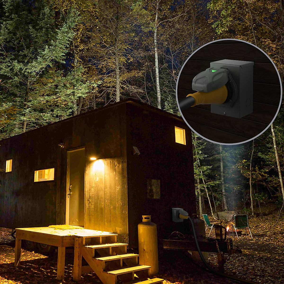 PAULINN 50 Amp Generator Box, Bundle with 15FT 50 Amp RV Power Extension Cord with Cord Organizer, Heavy Duty NEMA 14-50P to SS 2-50R, 6/3+8/1 Gauge RV Twist Locking Adapter Plug, ETL Listed