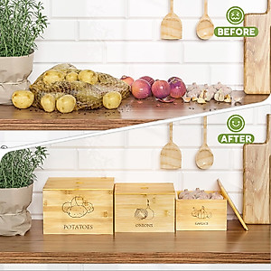 DALSHABET Potato and Onion Storage Bins, Premium Pantry Organizers and Storage, Bamboo Vegetable Garlic Keeper Solutions for an Organized Kitchen Beige