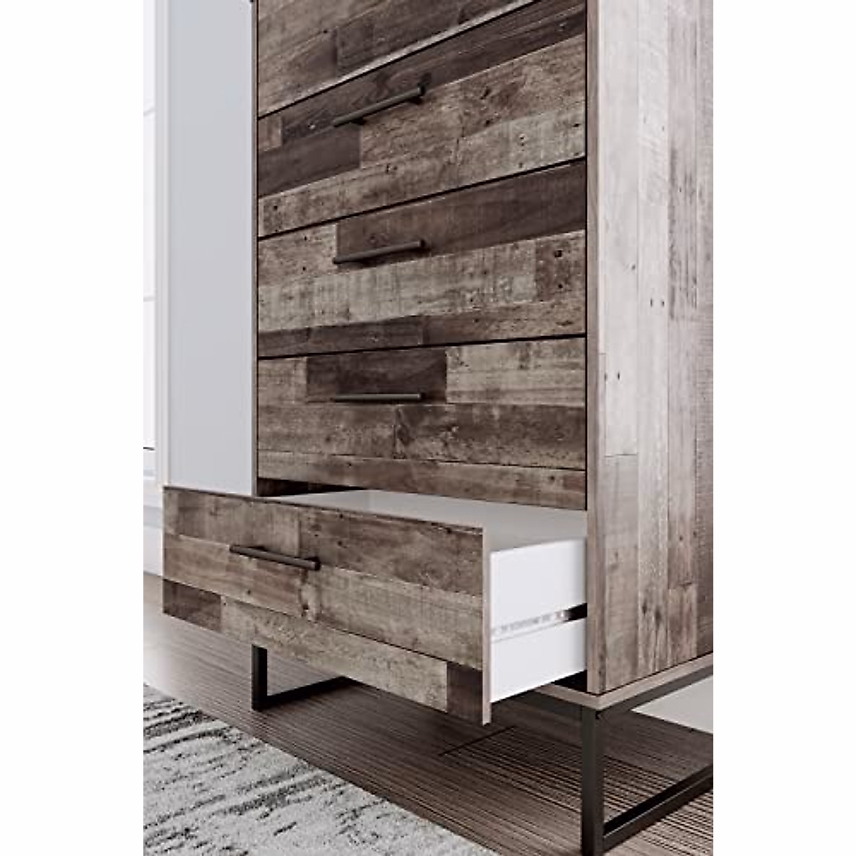 Signature Design by Ashley Neilsville Industrial 5 Drawer Chest of Drawers with Smooth-Gliding Drawers and Safety Stop, Gray