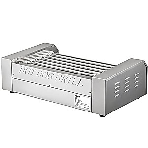 VEVOR Hot Dog Roller, 18 Hot Dog Capacity 7 Rollers, 1050W Stainless Steel Cook Warmer Machine with Dual Temp Control, LED Light and Detachable Drip Tray, Sausage Grill Cooker for Kitchen Restaurant