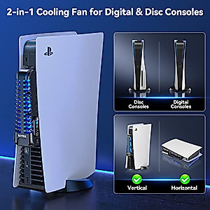Kytok PS5 Cooling Fan with 3 Adjustable Fans, Quiet PS5 Fan Upgraded with 9 Blades and Extra USB HUB, PS5 Cooler with Touch Screen Compatible with Playstation 5 Digital & Disc Edition