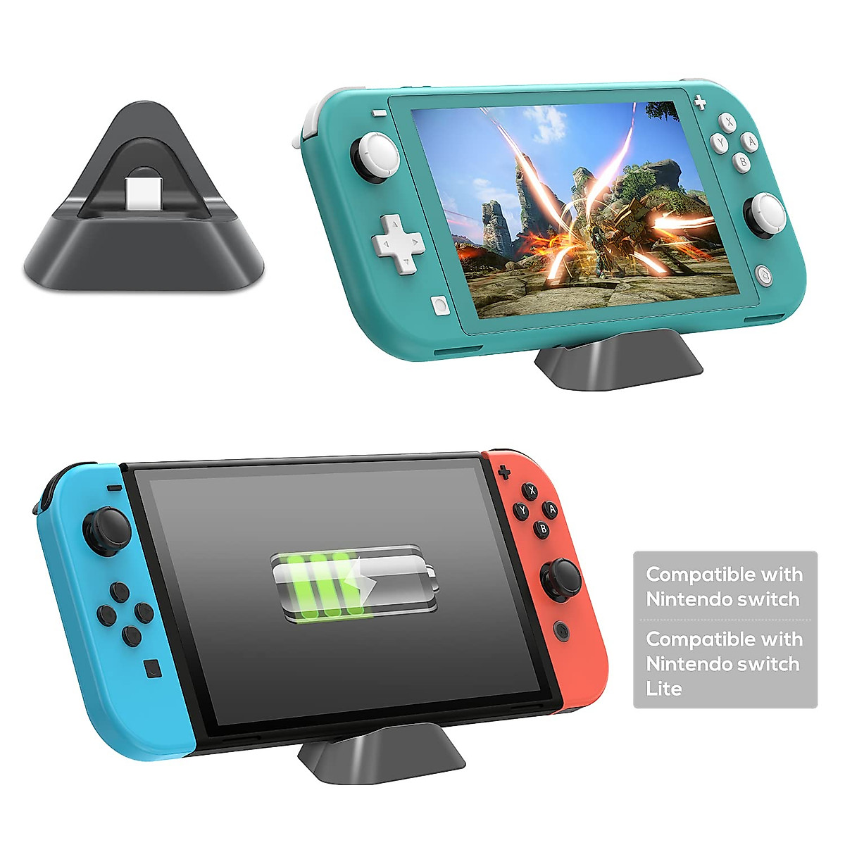 Charging Dock Compatible with Nintendo Switch/Switch Lite/Switch OLED Model, Compact Charger Stand Station with Type C Port Compatible with Nintendo Switch Lite 2019 / Switch OLED Model(Gray)