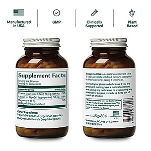 ALGAECAL - Plant Based Calcium Supplement with Vitamin D3 (1000 IU) for Bone Strength, Contains 13 Minerals Supporting Bone Health, Organic Calcium (750 mg) for Women & Men, 90 Veggie Caps