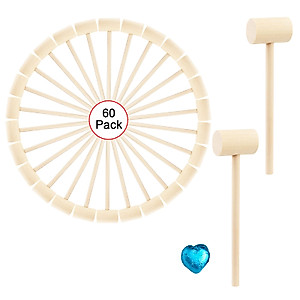 DEAYOU 60 PCS Mini Wooden Hammers Mallets, Crab Mallet Wood Hammer for Chocolate, Breakable Hearts, Small Multi-Purpose Hardwood Cracking Tool Beating Gavel for Lobster, Seafood, Shellfish, Crafts