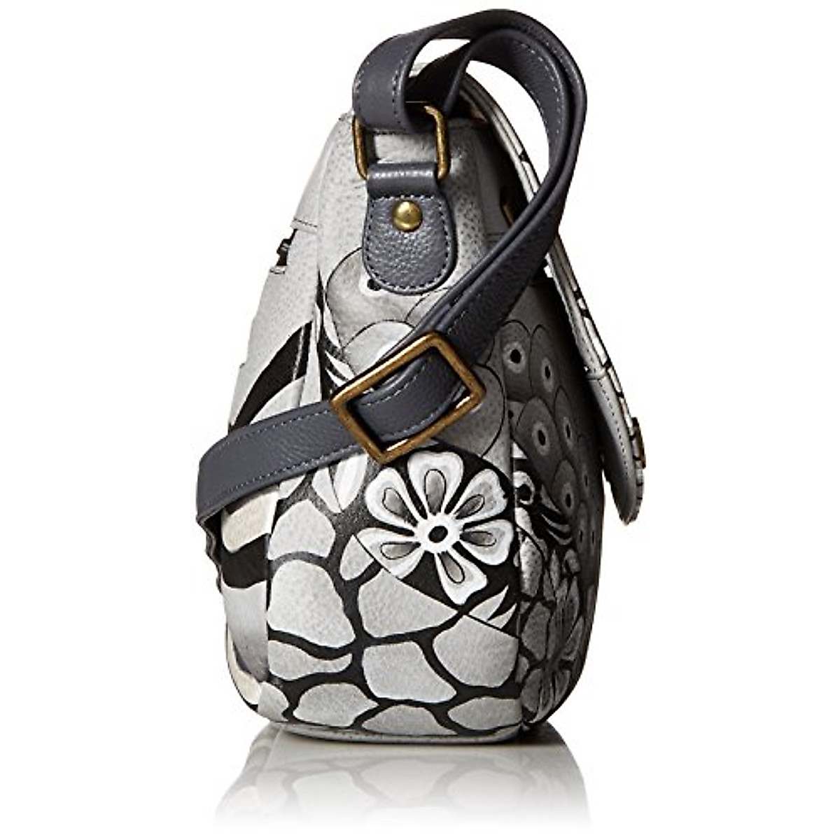 Anna by Anuschka Women's Genuine Leather Flap-Over Cross Body | Hand Painted Original Artwork | Patchwork Pewter