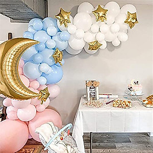 Gender Reveal Decorations Pastel Balloon Garland Arch Kits, 117PCS Blue And Pink White Gold Foil moon with twinkle twinkle little Star Gender Reveal Diy Baby Shower Balloons Party Supplies