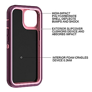 MXX Case for iPhone 13, with Tempered Glass Screen Protector,Camera Lens Protector 3-Layer Full Heavy Duty Body Bumper Cover Shockproof Protection Dustproof, for iPhone 13 6.1" (Plum/Light Pink)