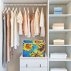 innewgogo Sunflowers Storage Bins with Lids for Organizing Foldable Storage Box With Lid with Handles Oxford Cloth Storage Cube Box for Home