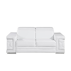 Blackjack Furniture Soren 3 Piece Leather Upholstered Adjustable Headrests, Solid Brazilian Wood Frame and High Density Foam Cushioning, Sofa and Loveseat, White