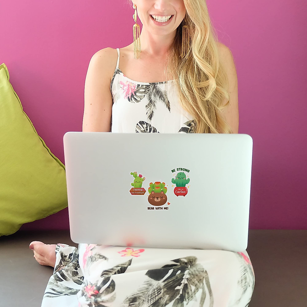 Navy Peony Lovable Cactus and Succulent Stickers (25pcs) - Waterproof, Child Proof House Plant Quote Stickers for Kids Craft, Laptop, Party Favors