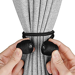 Ohtomber Magnetic Curtain Tiebacks Black 4 Pack, Curtain Tie Backs Holdbacks Holders Hooks Clip Buckles for Curtains Drapes, Curtain Ties for Home Bedroom Office Decorative Curtain