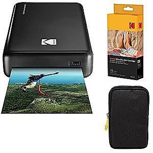 KODAK Mini2 Instant Photo Printer (Black) Basic Bundle + Paper (20 Sheets) + Deluxe Case, AMZKODMP2K1B