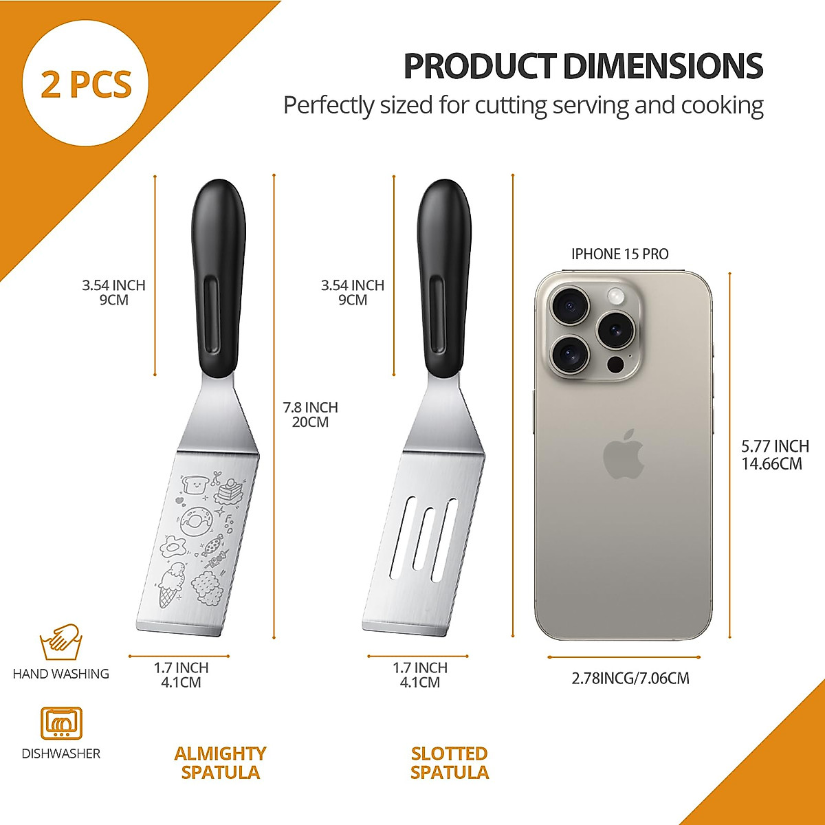 Moohemoo Small Spatula 2PCS, Mini Stainless Steel Metal Spatula Set for Kitchen, Cutter and Serve Turner for Serving, Flipping or Cooking, Ideal for Eggs, Lasagna, Brownie, Cookie, Cakes & Pancakes