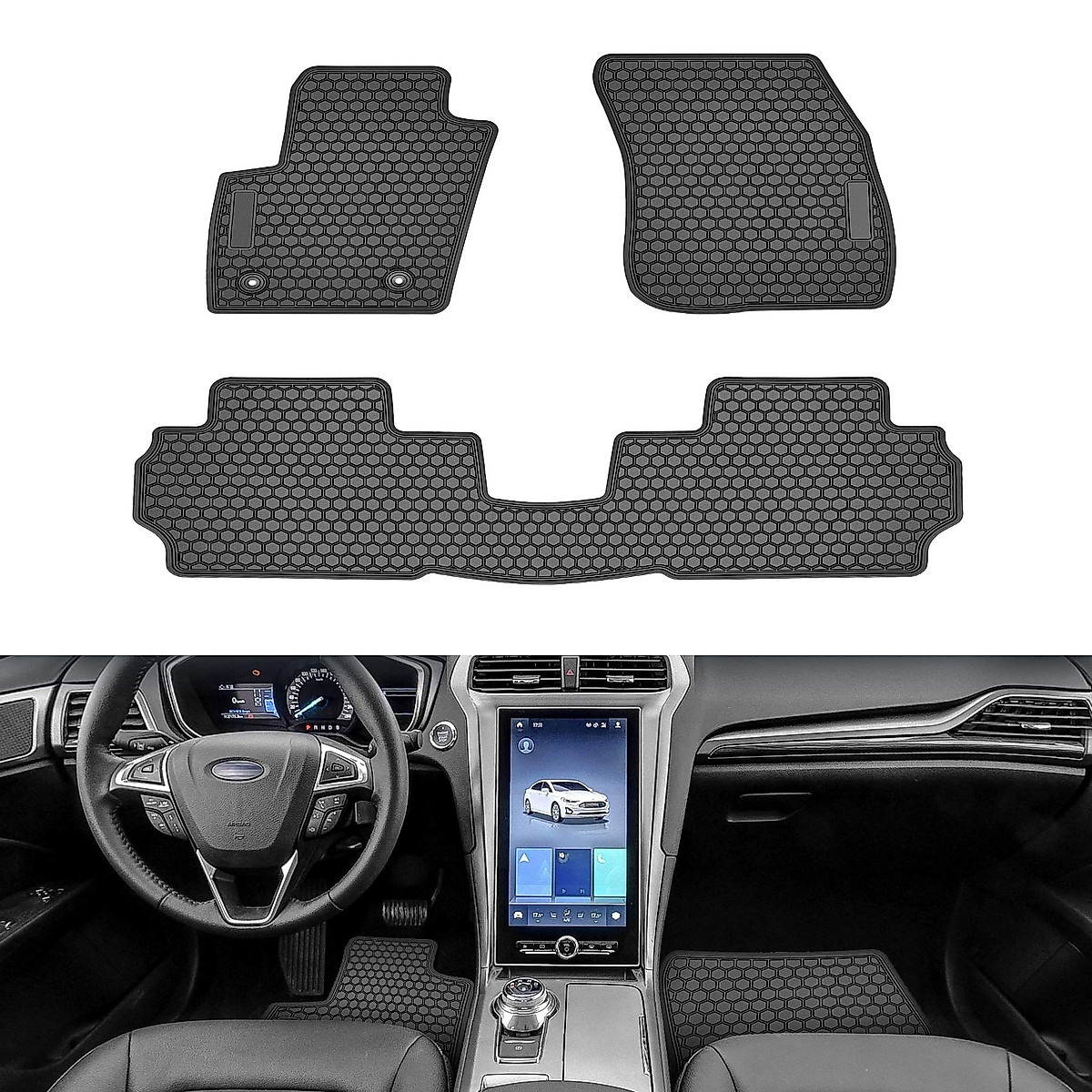 TeddyTT Floor Mats Compatible with Ford Fusion 2013 2014 2015 2016 2017 2018 2019 2020 2021 Heavy Duty Rubber Front&Rear Car Carpet Waterproof Custom Seasons Odorless all weather 2017-2022 Lincoln MKZ