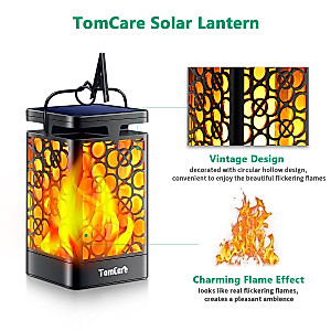 TomCare Solar Outdoor Lights Upgraded Solar Lantern Flickering Flame Outdoor Waterproof Hanging Lanterns Decorative Solar Powered Outdoor Lighting LED Christmas Lights for Patio Deck Yard, 2 Pack