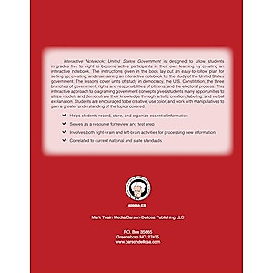 Mark Twain United States Government Interactive Books, Grades 5-8, US History, Constitution of the United States, and Branches Books, 5th Grade Workbooks and Up, Classroom or Homeschool Curriculum