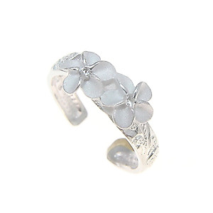 Arthur's Jewelry 925 sterling silver Hawaiian 2 plumeria flower scroll white cz toe ring