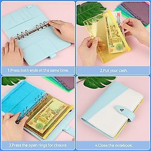 15Pcs Glitter A6 Binder Pockets PVC Pocket Notebook Binder Clear Binder Folders, Colorful Holes Binder Zipper Folders Waterproof PVC Pouch Folders for Document Receipt Picture