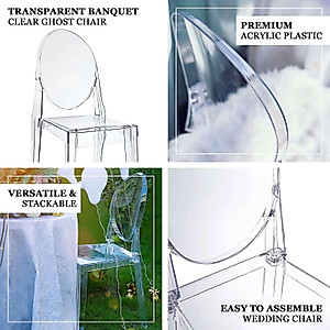 Efavormart Pack of 1 | Clear Transparent Banquet Ghost Chair Armless Stacking Accent Chair with Oval Back Acrylic, Invisible Plastic Construction, Unique Style