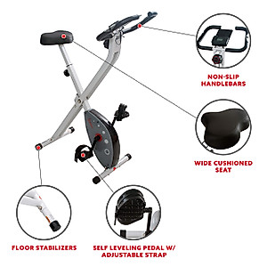 Sunny Health & Fitness Comfort XL Ultra Cushioned Seat Folding Exercise Bike with Device Holder, Gray - SF-B2989